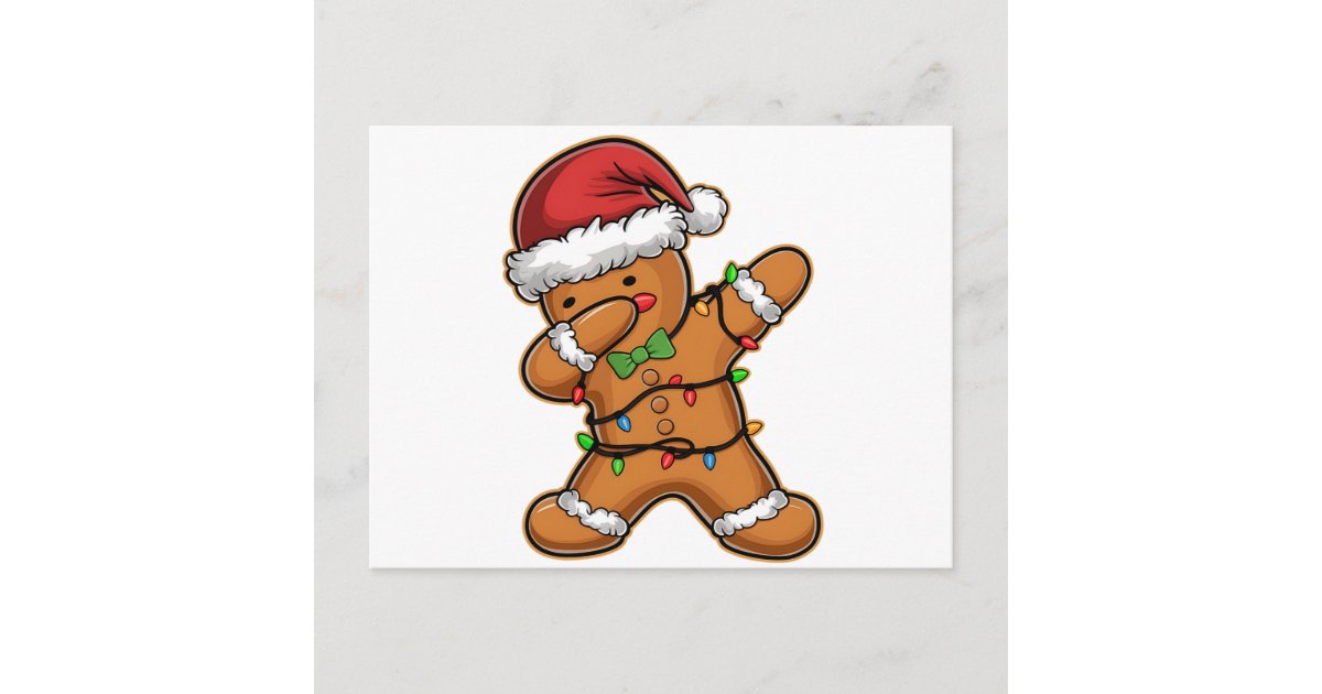 Dabbing Gingerbread Tree Light Christmas Postcard | Zazzle
