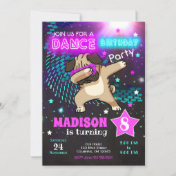 Dabbing Pug Birthday Invitation / Dance Party | Zazzle