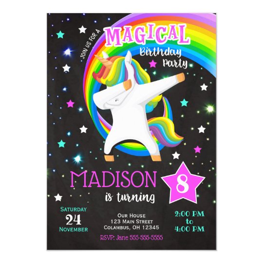 Dabbing Unicorn Birthday Invitation | Zazzle.com