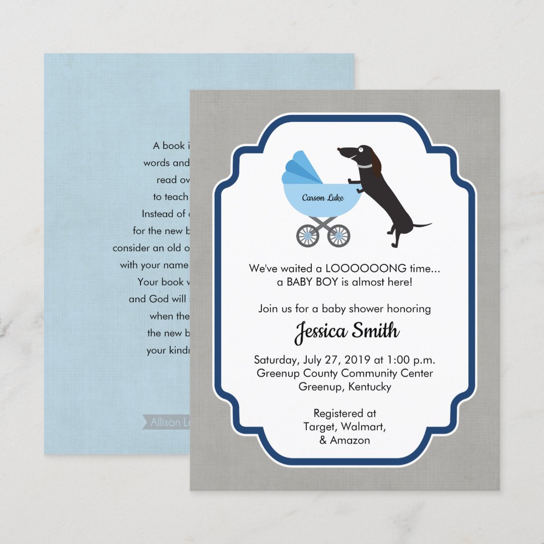 Dachshund Baby Shower Boy Invitation | Zazzle
