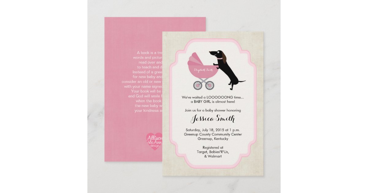 Dachshund Baby Shower Girl Invitation | Zazzle