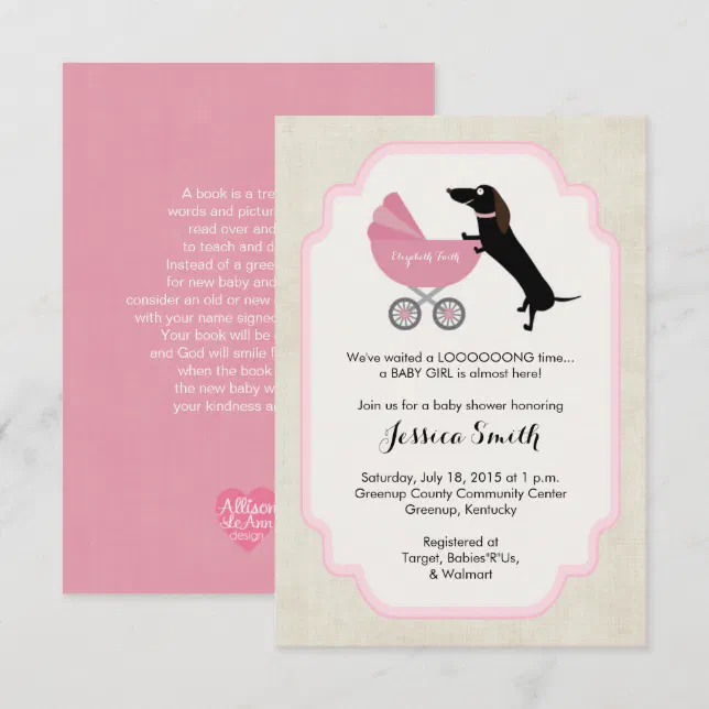 Dachshund Baby Shower Girl Invitation | Zazzle