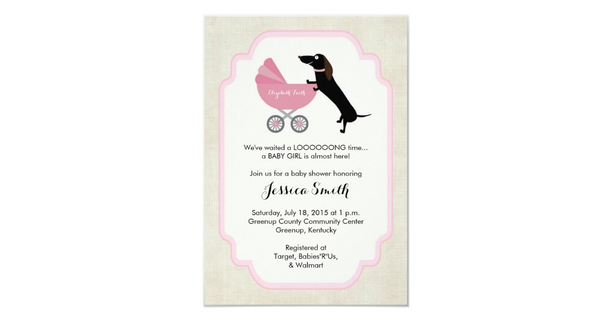 Dachshund Baby Shower Girl Invitation | Mimoprints