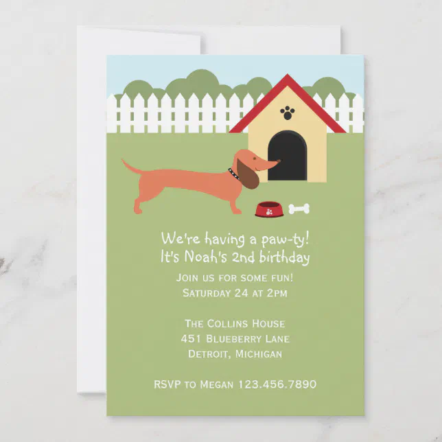 Dachshund Birthday Party Invitation | Zazzle