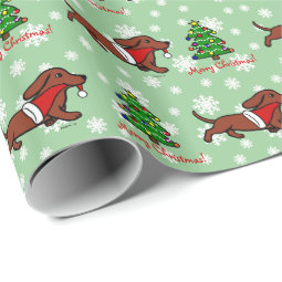 Dachshund Christmas Running Wrapping Paper | Zazzle