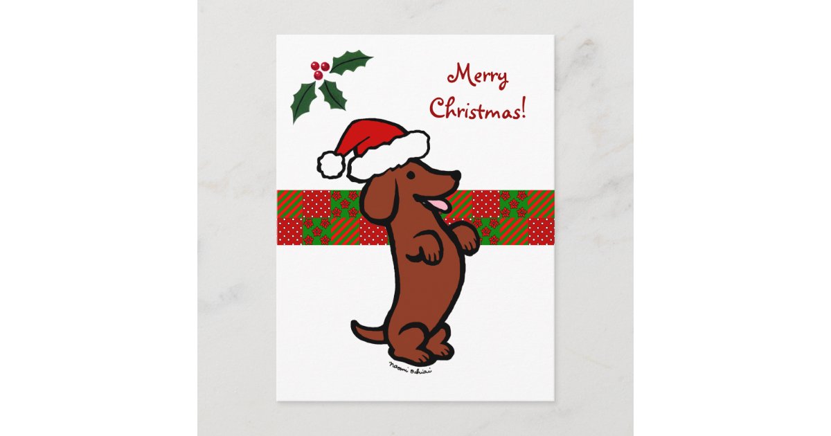 Dachshund Christmas Santa Hat Holiday Postcard | Zazzle