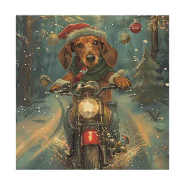 Dachshund Dog Riding Motorcycle Christmas Wood Wall Art | Zazzle