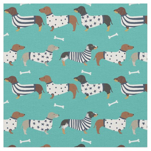 Dachshund dogs in sweaters turquoise fabric | Zazzle