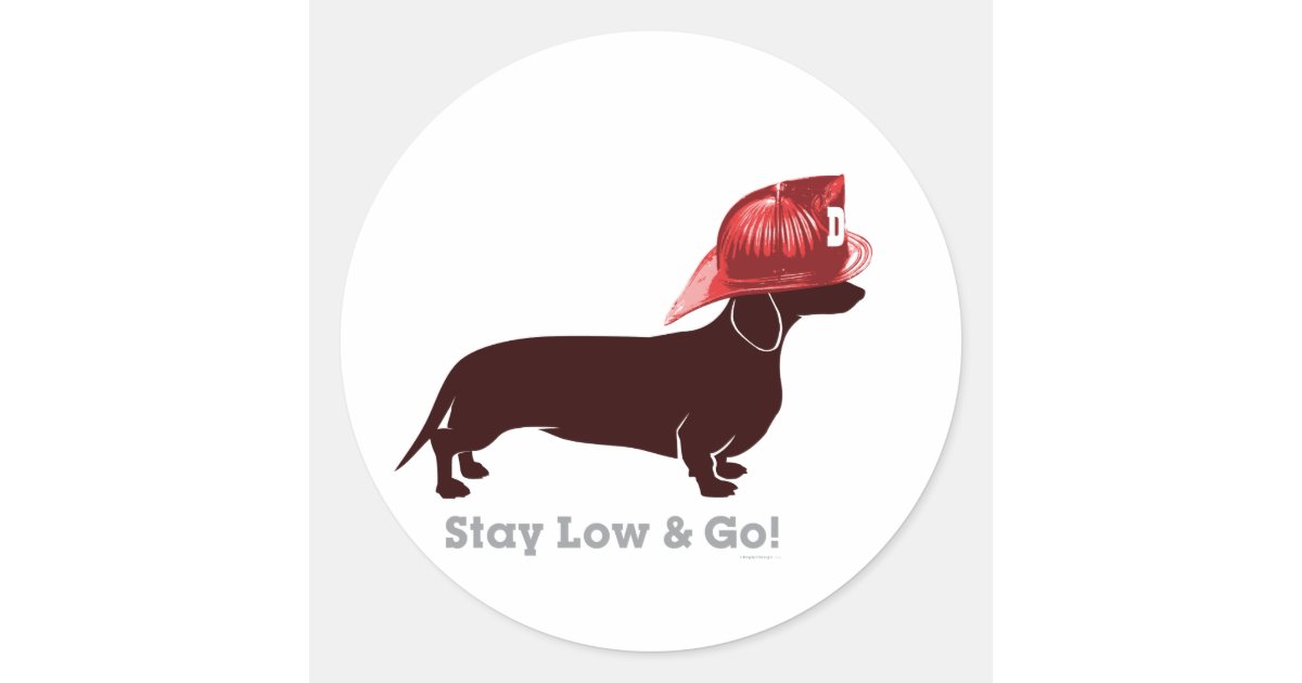 Dachshund Firefighter "Stay Low" Classic Round Sticker | Zazzle