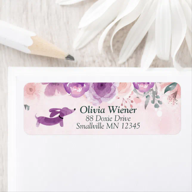 Dachshund Floral Return Address Label Purple | Zazzle