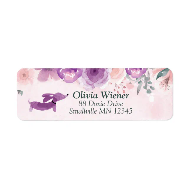 Dachshund Floral Return Address Label Purple | Zazzle