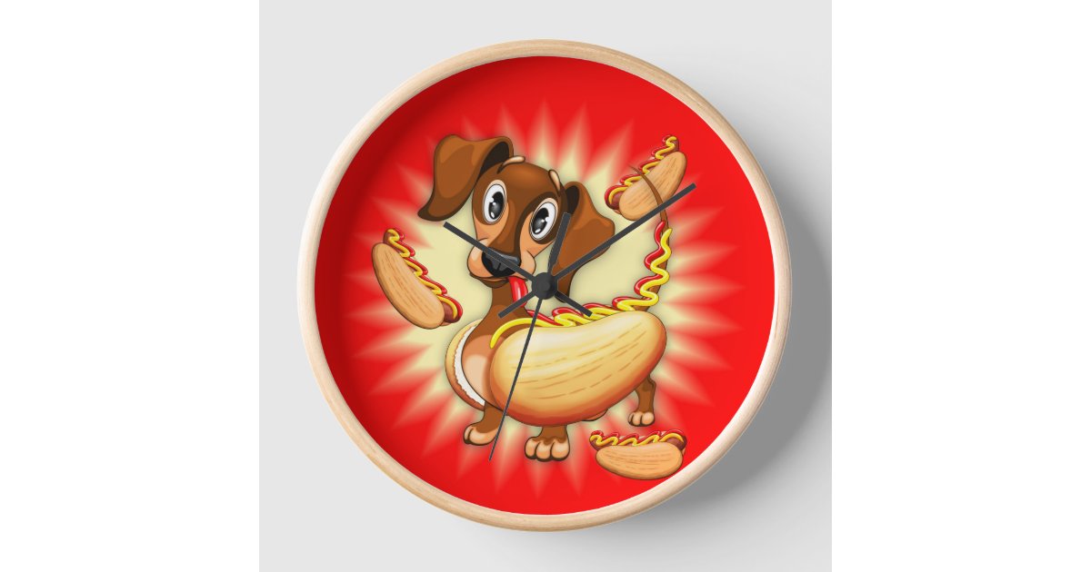 Dachshund Hot Dog Clock | Zazzle