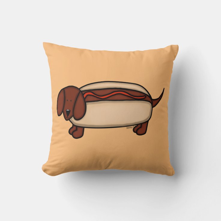 Dachshund Hot Dog Throw Pillow | Zazzle