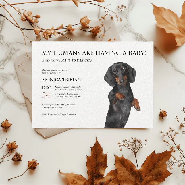 Dachshund Minimalist Puppy Dog Baby Shower Invitation | Zazzle