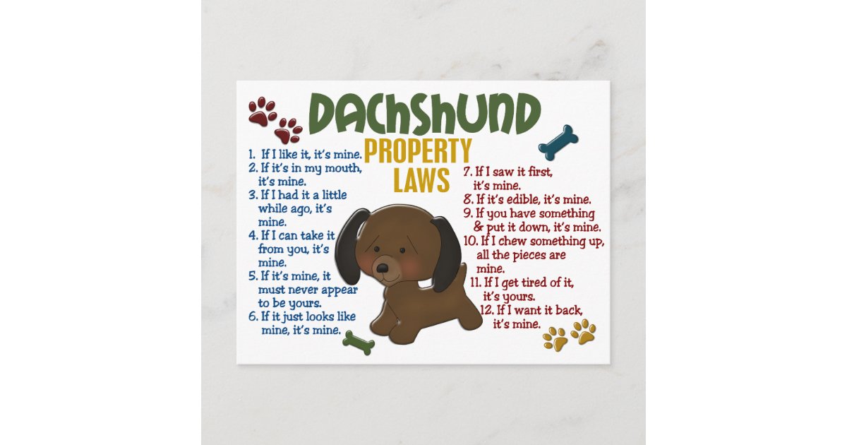 Dachshund Property Laws 4 Postcard | Zazzle