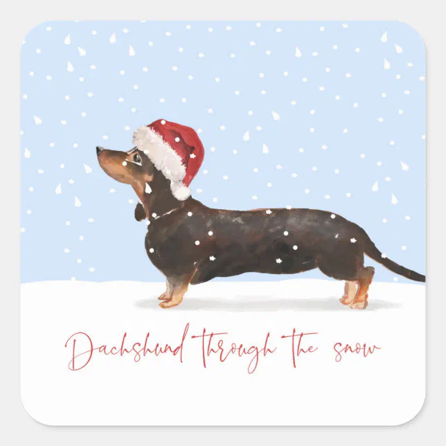 DACHSHUND THROUGH THE SNOW Cute Holiday Square Sticker | Zazzle