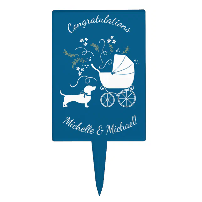 Dachshund Wiener Dog Baby Shower Blue Boy Cake Topper | Zazzle
