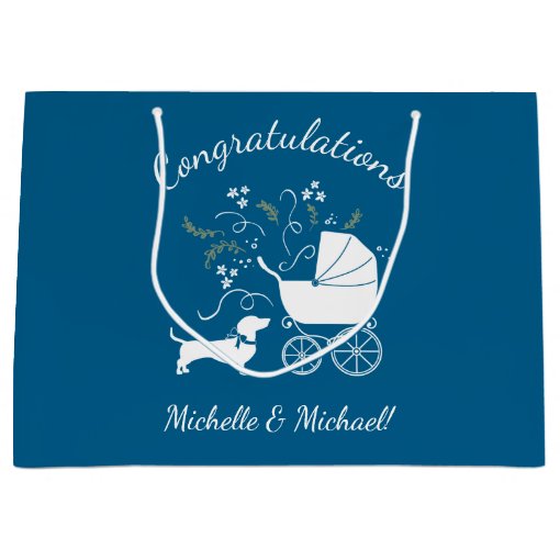 Dachshund Wiener Dog Baby Shower Blue Boy Large Gift Bag | Zazzle