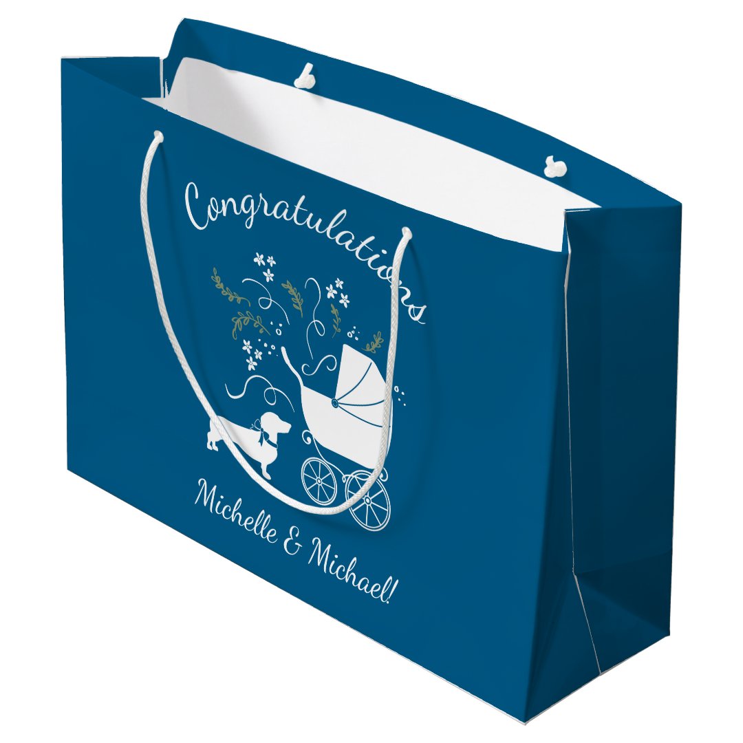 Dachshund Wiener Dog Baby Shower Blue Boy Large Gift Bag | Zazzle