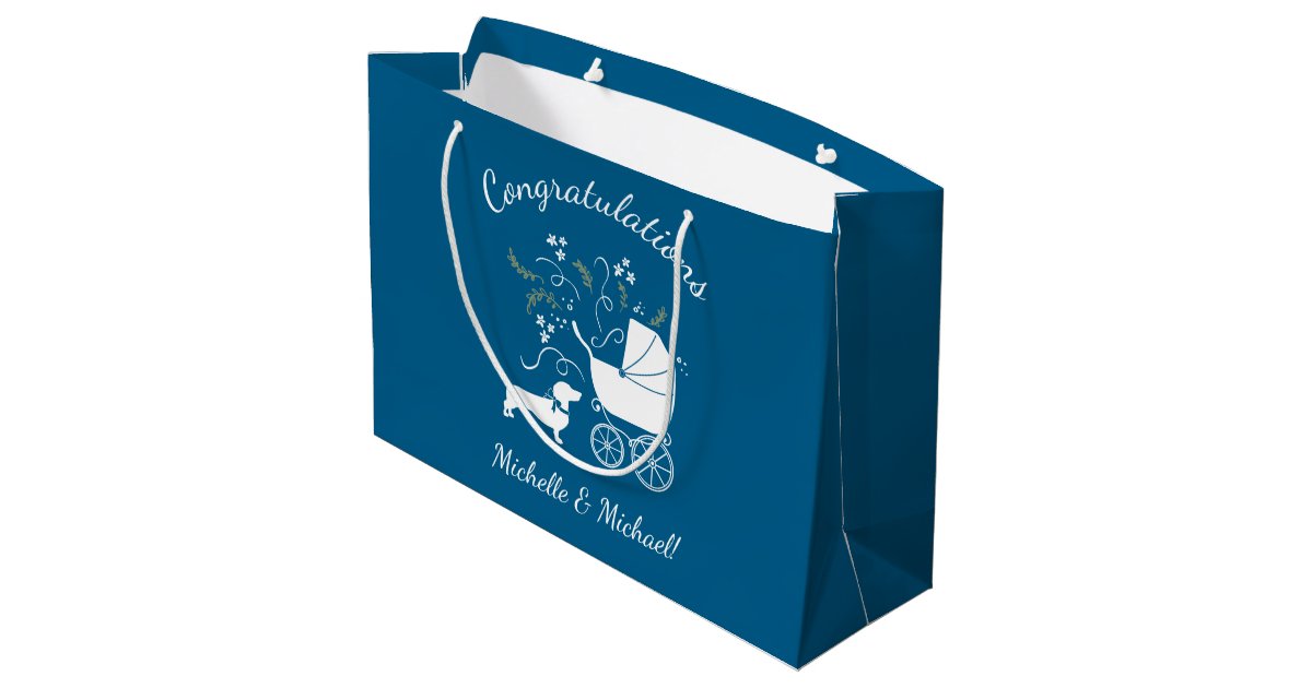 Dachshund Wiener Dog Baby Shower Blue Boy Large Gift Bag | Zazzle