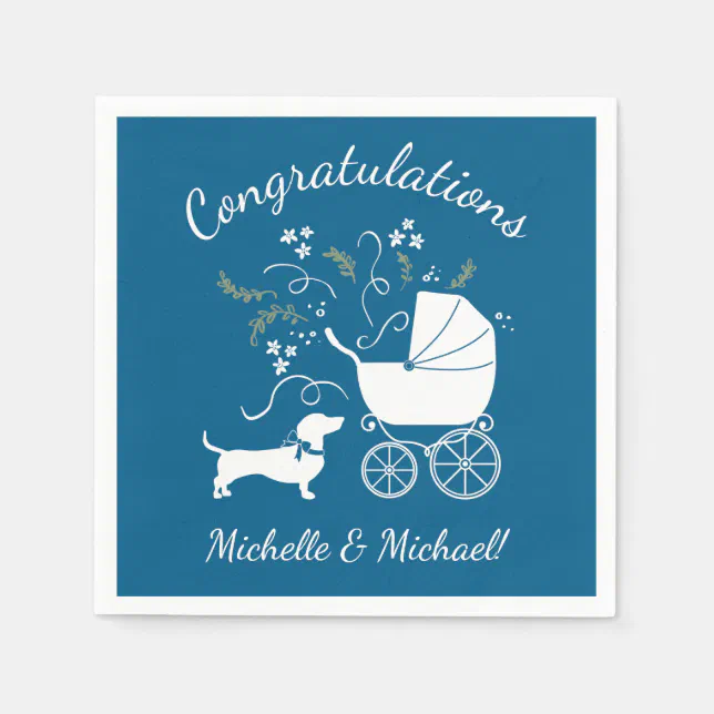 Dachshund Wiener Dog Baby Shower Blue Boy Napkins | Zazzle