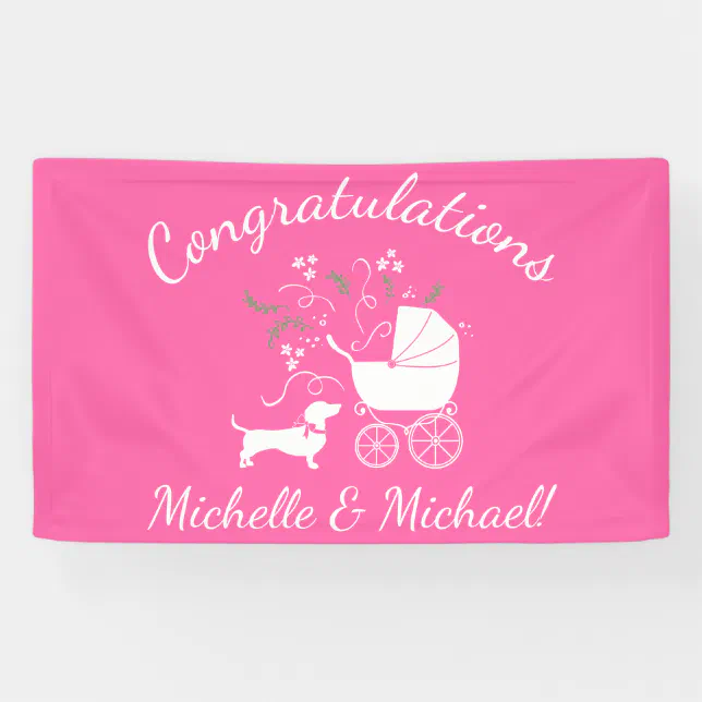 Dachshund Wiener Dog Baby Shower Pink Girl Banner | Zazzle