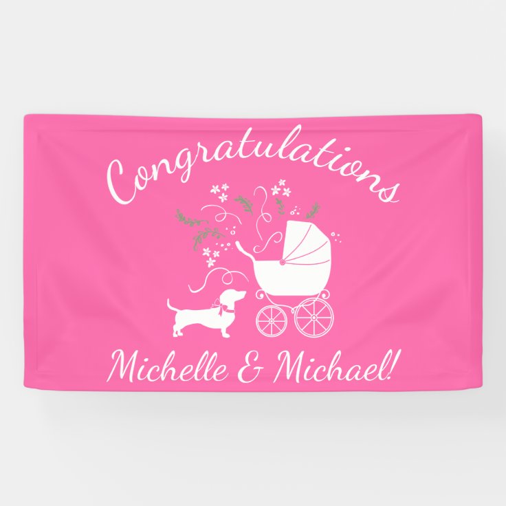 Dachshund Wiener Dog Baby Shower Pink Girl Banner | Zazzle