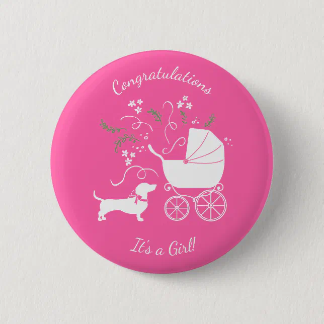 Dachshund Wiener Dog Baby Shower Pink Girl Button | Zazzle