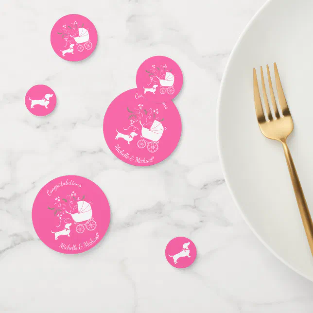 Dachshund Wiener Dog Baby Shower Pink Girl Confetti | Zazzle
