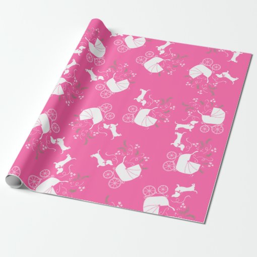 Dachshund Wiener Dog Baby Shower Pink Girl Wrapping Paper | Zazzle