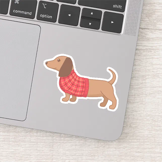 Dachshund Wiener Dog Red Plaid Sweater Sticker | Zazzle