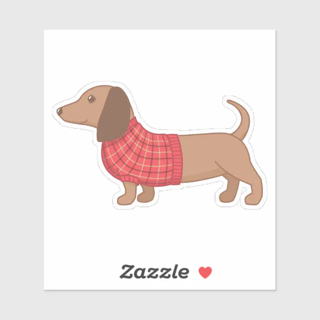 Dachshund Wiener Dog Red Plaid Sweater Sticker | Zazzle