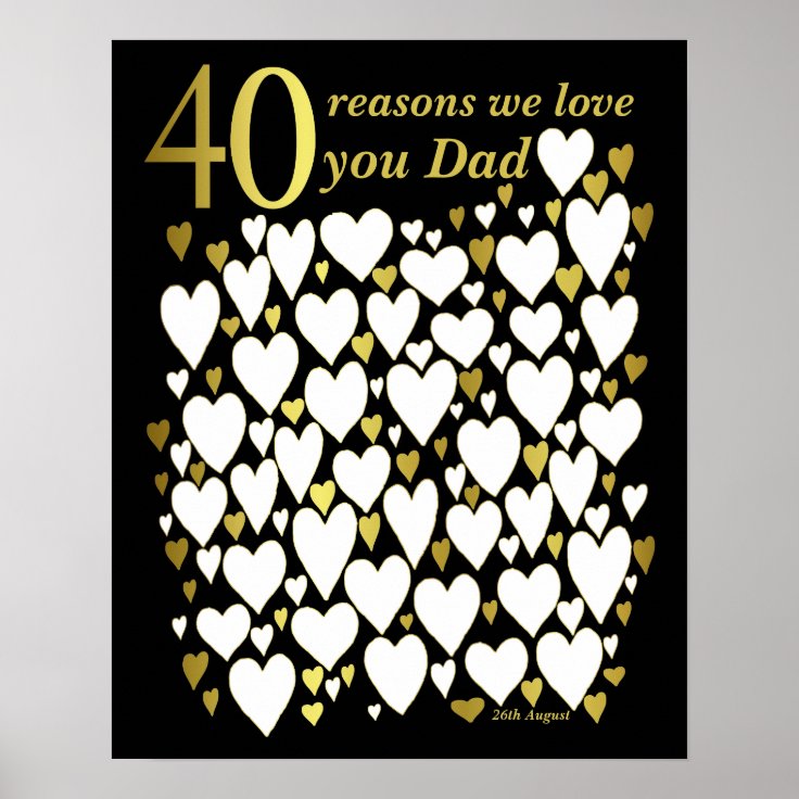 Dad 40th Birthday Poster - 40 Reasons We Love You | Zazzle