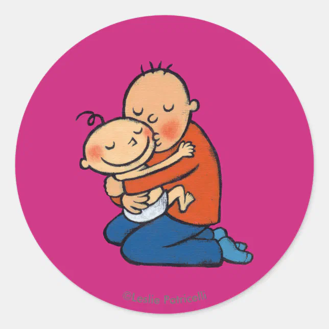 Dad and Baby Hugging Classic Round Sticker | Zazzle