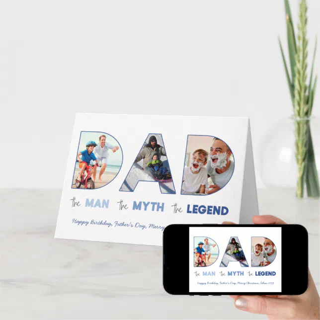 DAD Cutout Letters Man Myth Legend Photo Card | Zazzle