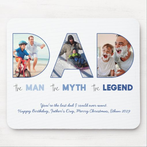 DAD Cutout Photo Collage Man Myth Legend Blue Mouse Pad | Zazzle