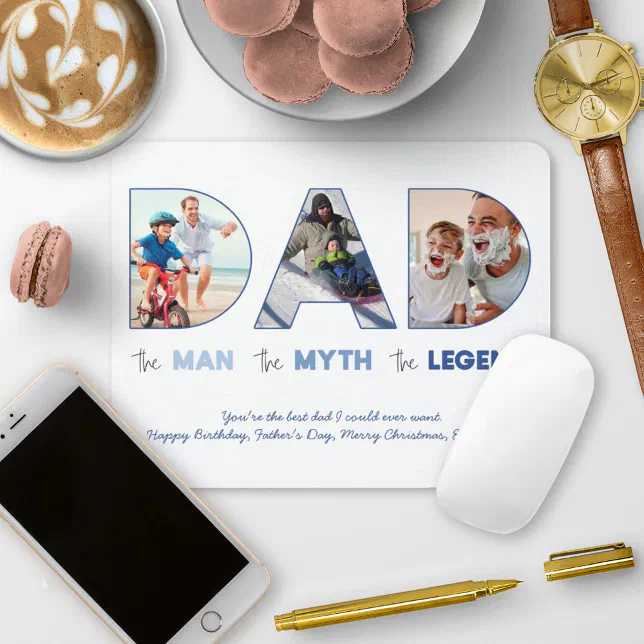 DAD Cutout Photo Collage Man Myth Legend Blue Mouse Pad | Zazzle