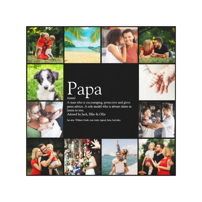 Dad Daddy Father Definition 12 Photo Collage Black Canvas Print | Zazzle