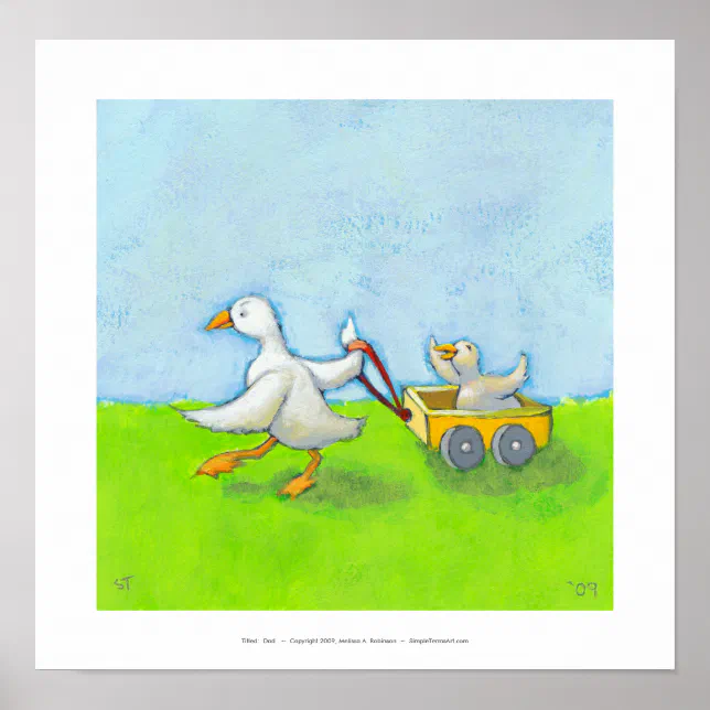 Dad - Father daddy duck baby in wagon cute fun art Poster | Zazzle