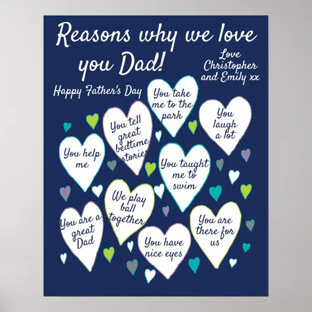 Dad Fathers Day Reasons We Love Gift Poster | Zazzle