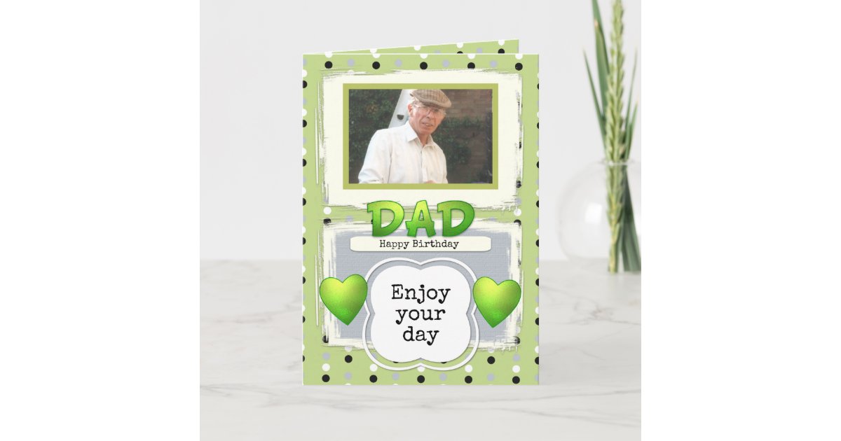 Dad green and black photo birthday card | Zazzle