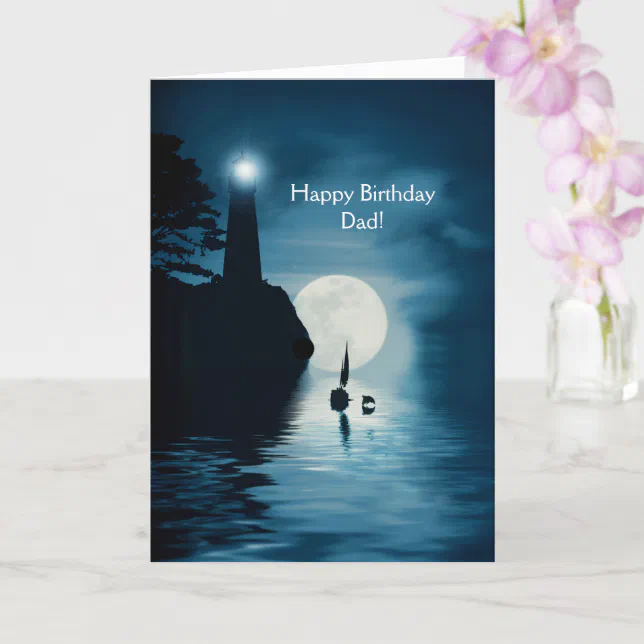 Dad Happy Birthday Lighthouse and Sailboat Ocean Card | Zazzle