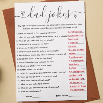 Dad Jokes Card with Answer Key Baby Shower Game | Zazzle