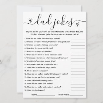 Dad Jokes Card with Answer Key Baby Shower Game | Zazzle