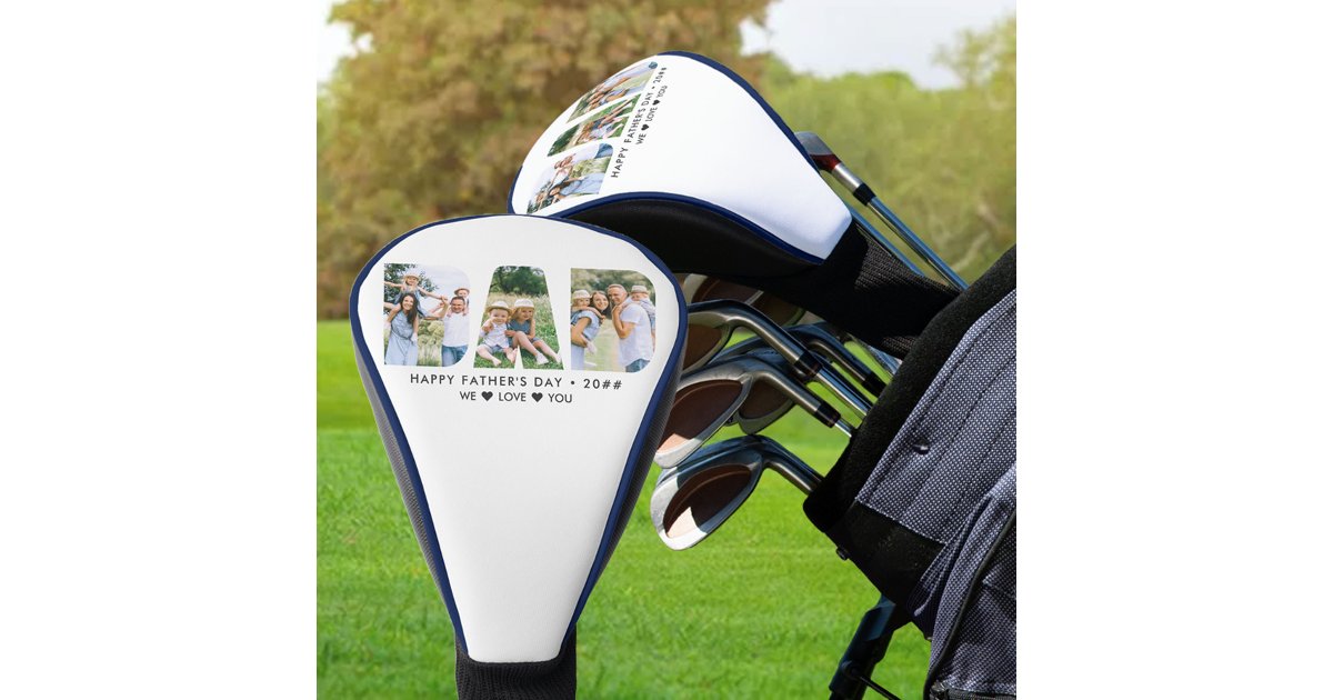 DAD Letter Cutout Photo Collage Custom Text Golf H Head Cover | Zazzle