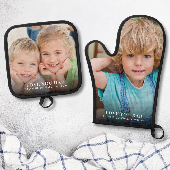 Dad Love You Photo Oven Mitt & Pot Holder Set | Zazzle