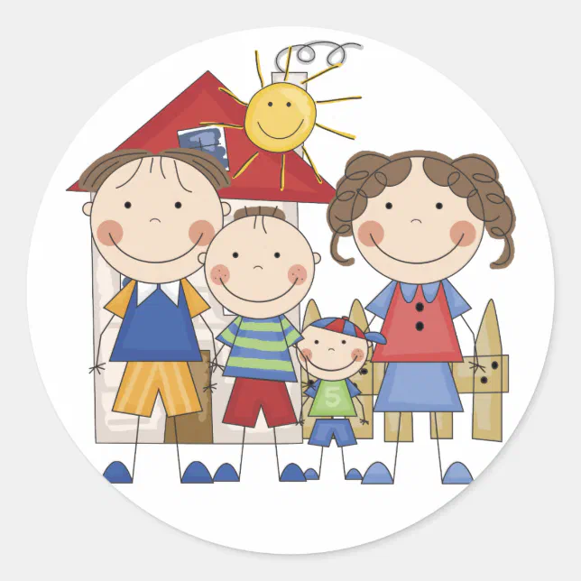 Dad, Mom, Big Brother, Little Brother Family Classic Round Sticker | Zazzle