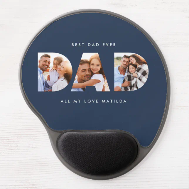 Dad photo modern typography child gift navy blue gel mouse pad | Zazzle