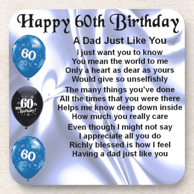Dad Poem 60th Birthday Drink Coaster | Zazzle