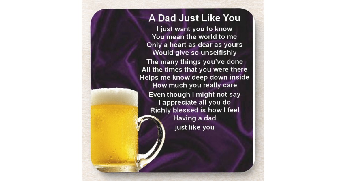 Dad Poem - Beer Design Drink Coaster | Zazzle